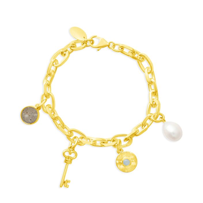 The Collector Gold Charm Bracelet | Gold Baroque Pearl Jewelry